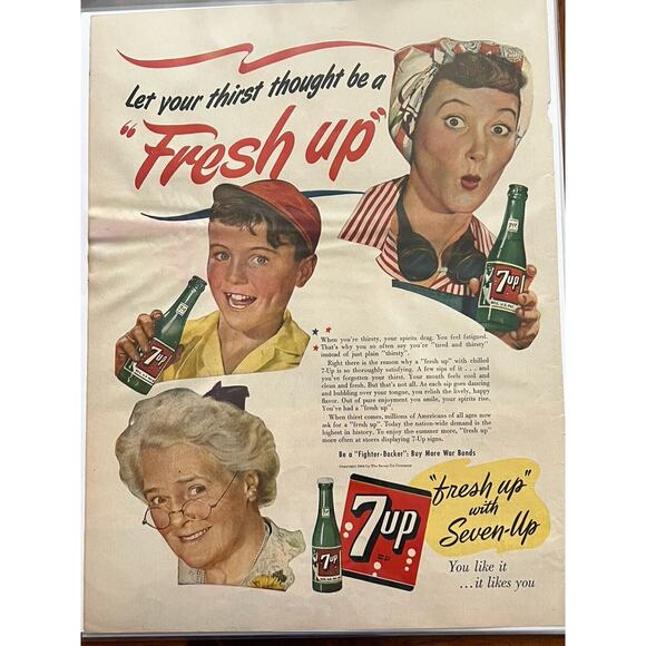 7up | Other | Vtg 94s 7up Fresh Up Print Ad Three Generations Kid Mom ...